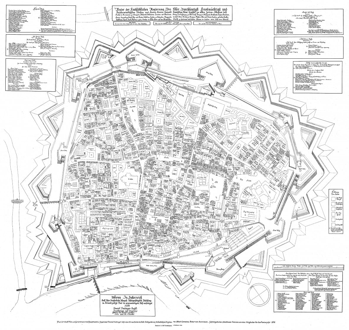 Bécs város alaprajza 1683-ban, délnyugati fekvésű, 1684. december 11-én