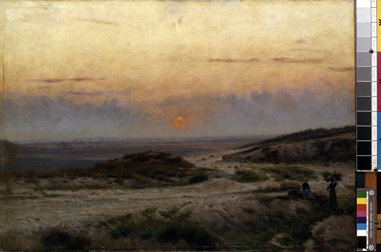 Napnyugta. Carl Emil Lund (1855-1928) festménye. Olajfestmény. Mérete ...