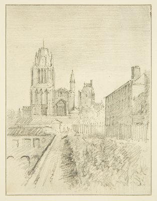 Redcliffe templom és az Alfred Wharf egy része (rajz, akvarell)